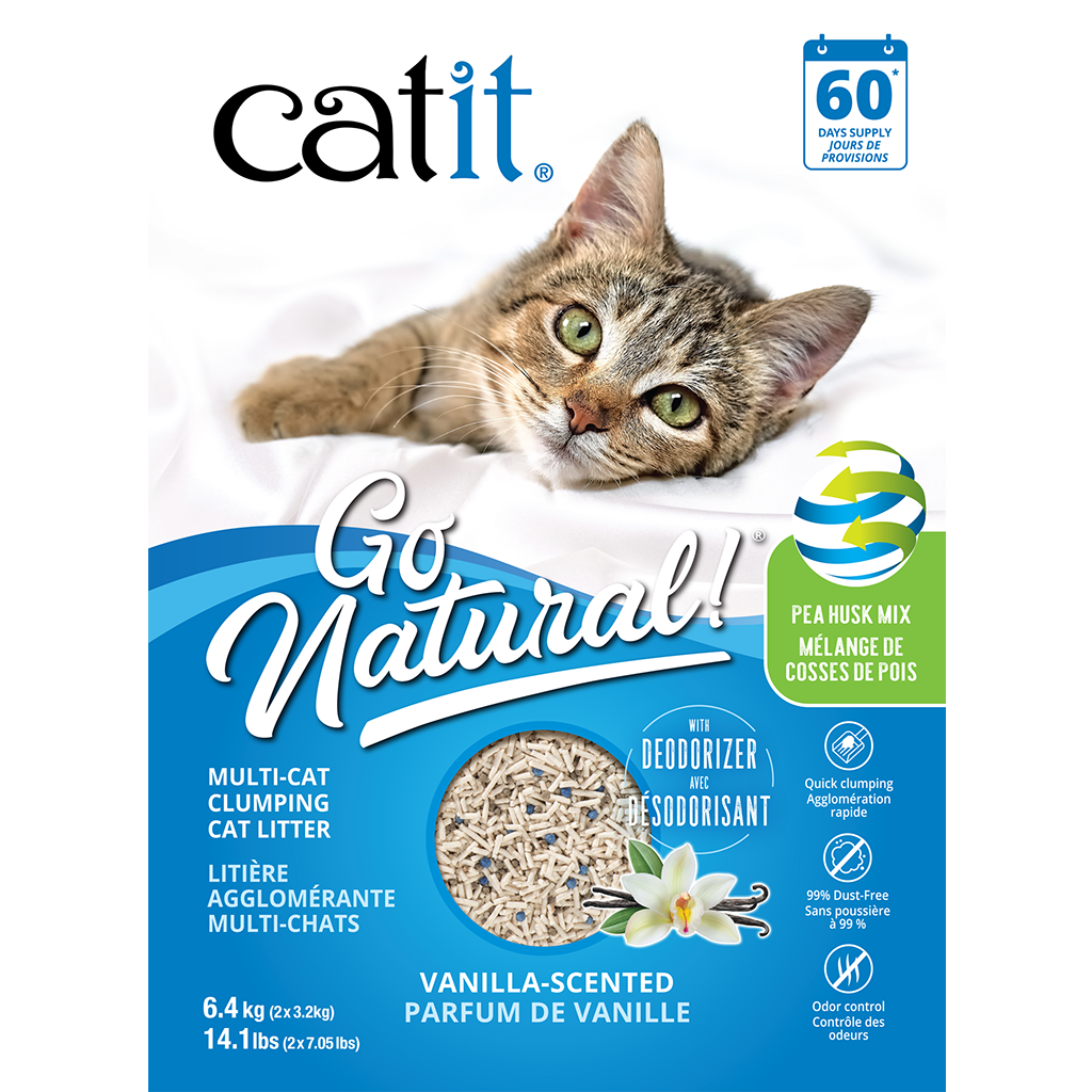 Catit Go Natural! Pea Husk Mix Multi-Cat Clumping Cat Litter, Vanilla ...