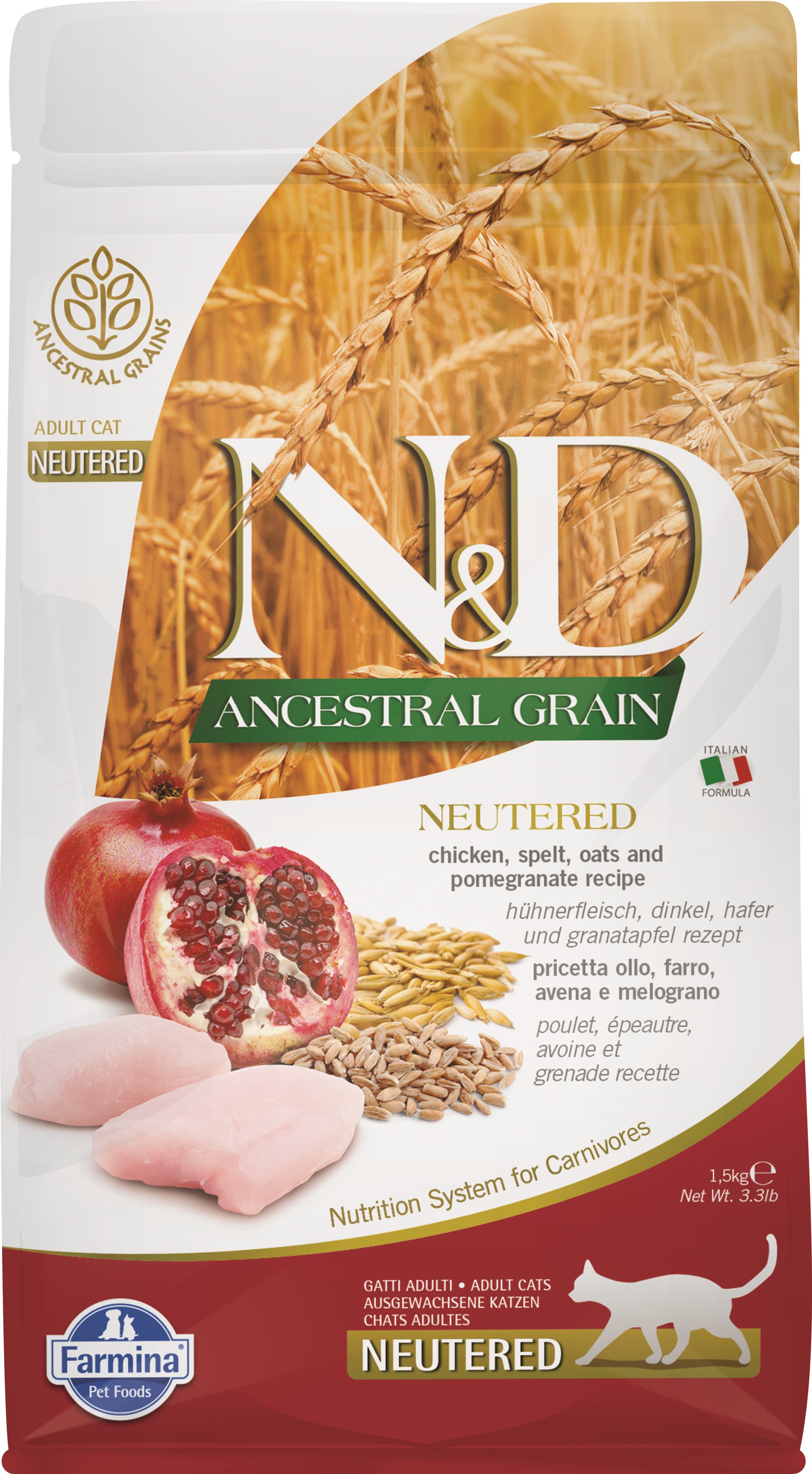 Farmina N&D Ancestral Grain Feline Chicken & Pomegranate Neutered Dry ...